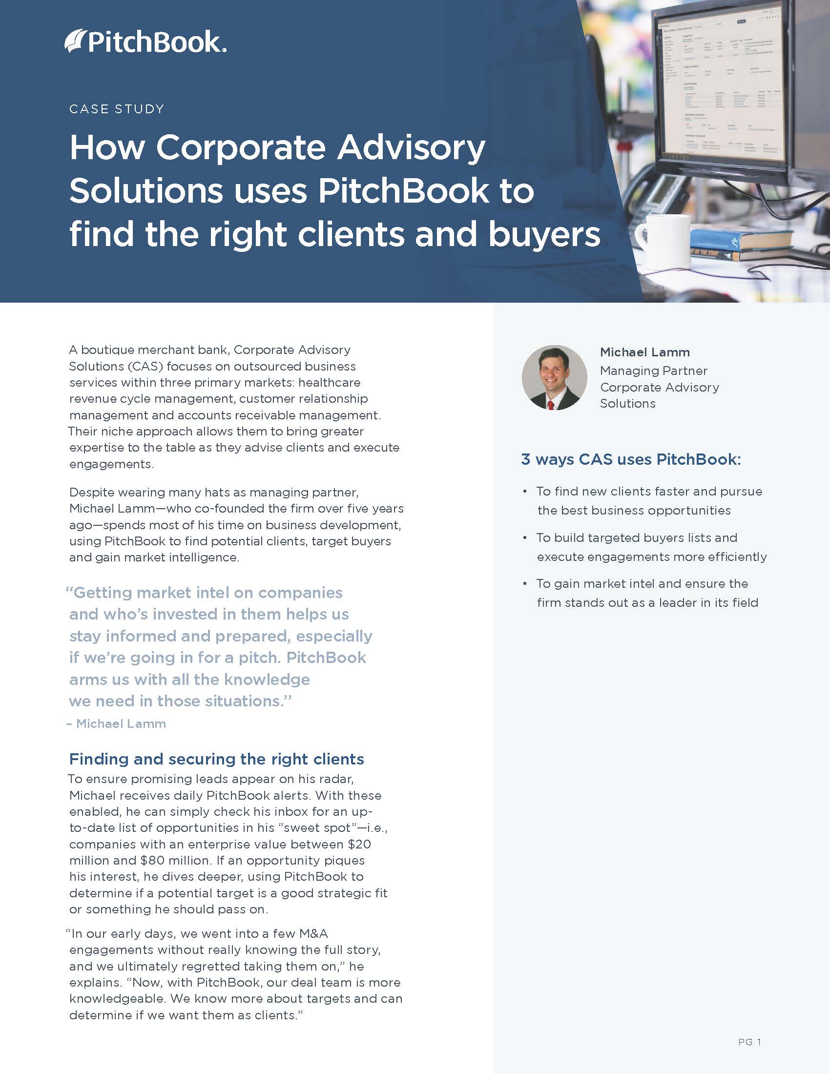 CAS Featured in PitchBook Case Study - Corporate Advisory Solutions
