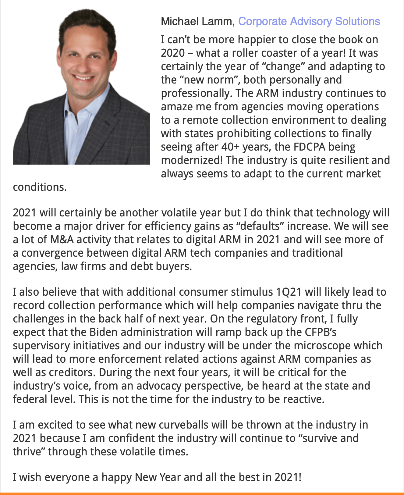 WHAT THE ARM INDUSTRY CAN EXPECT IN 2021 - Corporate Advisory Solutions